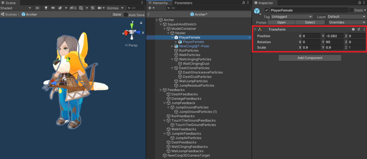 【Unity】【Corgi Engine】プレイヤーモデルの差し替え - のぼるゲーム開発備忘録