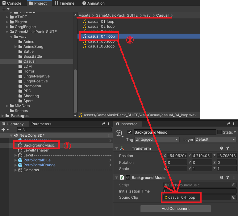 【Unity】【Corgi Engine】サウンドの設定(BGM / SE) - のぼるゲーム開発備忘録