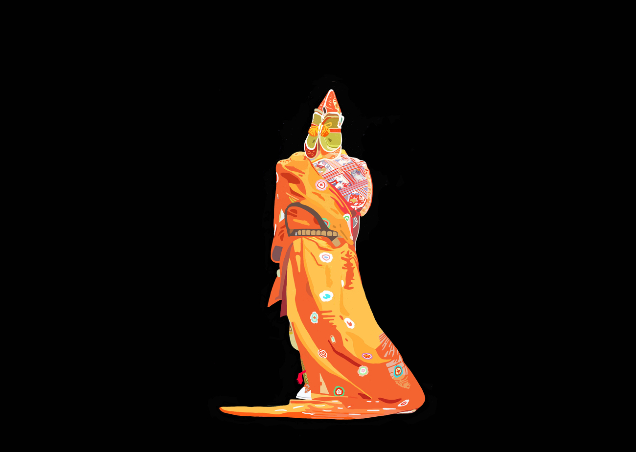 熱田神宮舞楽神事の楽と男性舞絵 - 岩田誠治