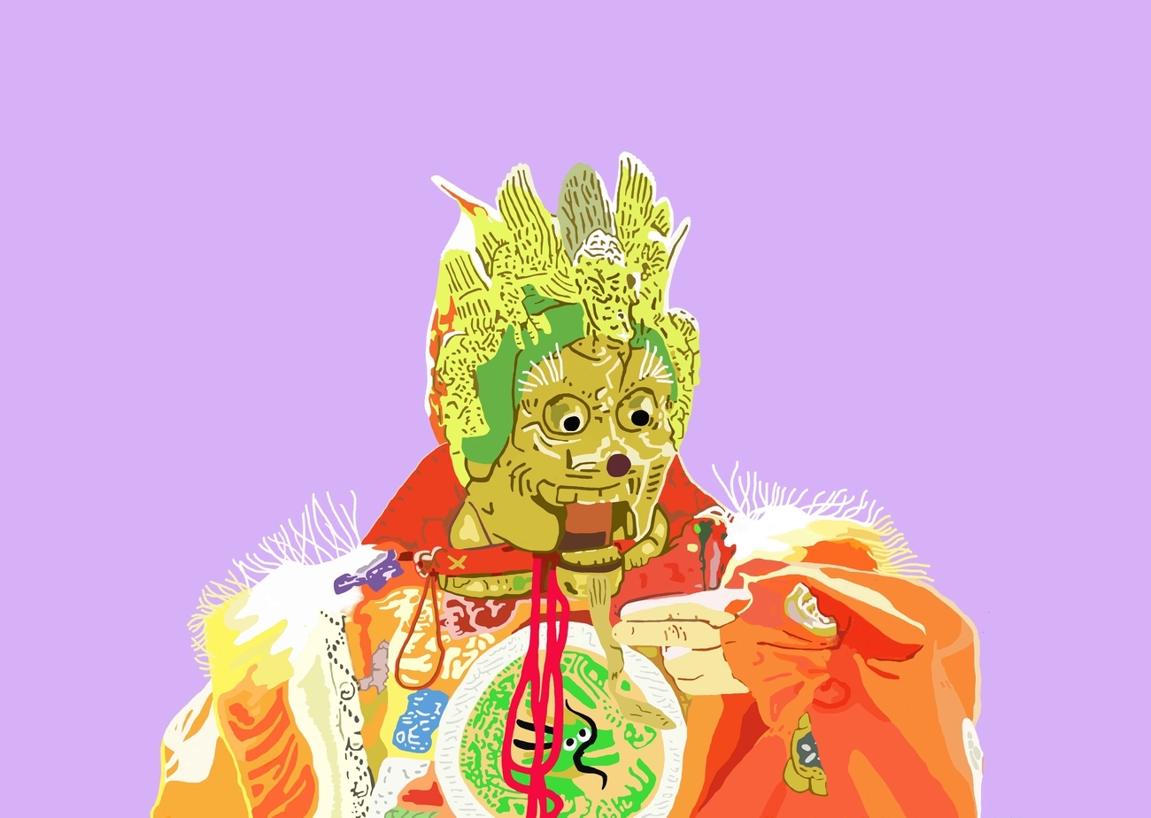 熱田神宮舞楽神事の楽と男性舞絵 - 岩田誠治