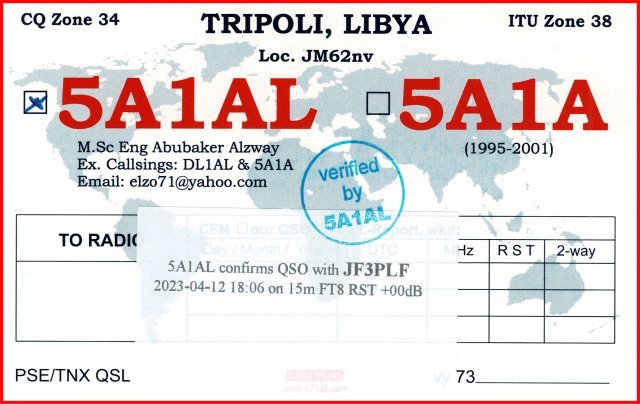 新着QSL － 5A1AL － - CQ DE JF3PLF