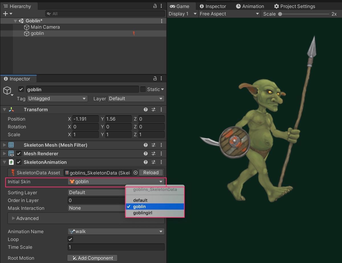 UnityでSpineのスキンやアタッチメントを切り替えてキャラクターの見た目を変える方法【Unity】【Spine】 - (:3[kanのメモ帳]