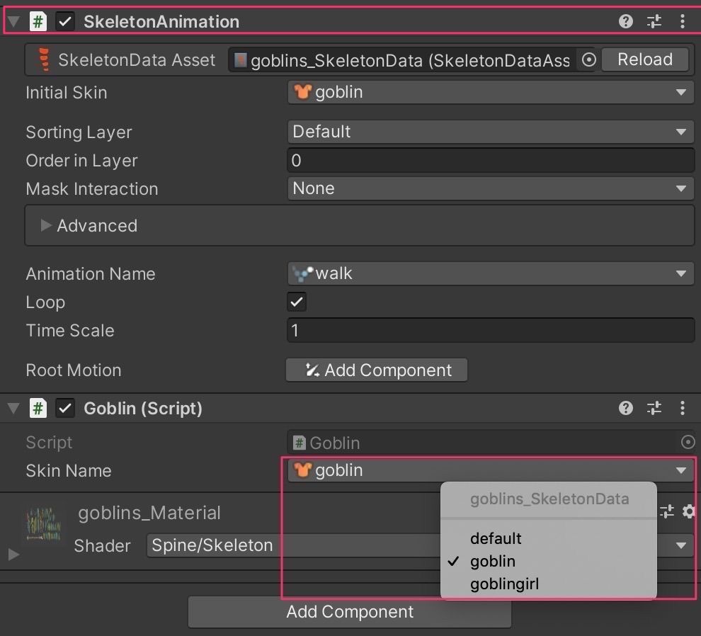 UnityでSpineのスキンやアタッチメントを切り替えてキャラクターの見た目を変える方法【Unity】【Spine】 - (:3[kanのメモ帳]