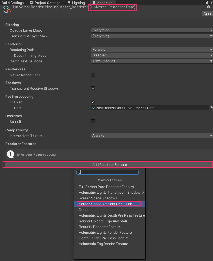 URPでより自然に暗くするエフェクトAO(Ambient Occlusion)を設定する方法【Unity】【URP】【ポストプロセス】 - (:3[kanのメモ帳]