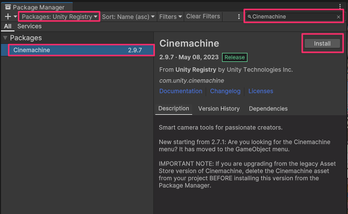 カメラの操作や管理を簡単に行えるCinemachineの導入と設定、基本的な使い方【Unity】【Cinemachine】 - (:3[kanのメモ帳]