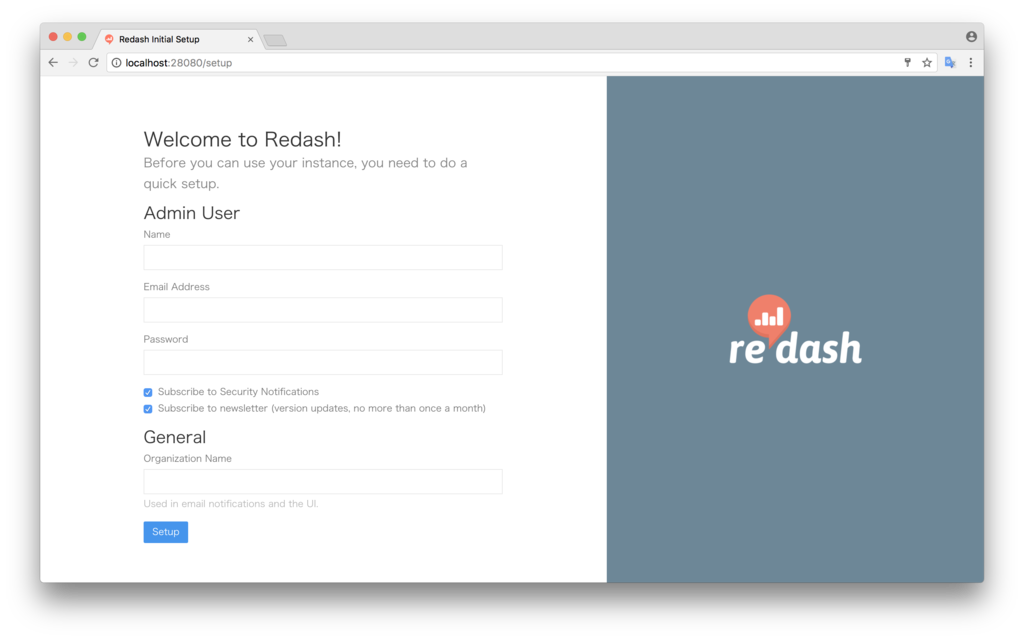 re:dash on docker on vagrant - /dev/null