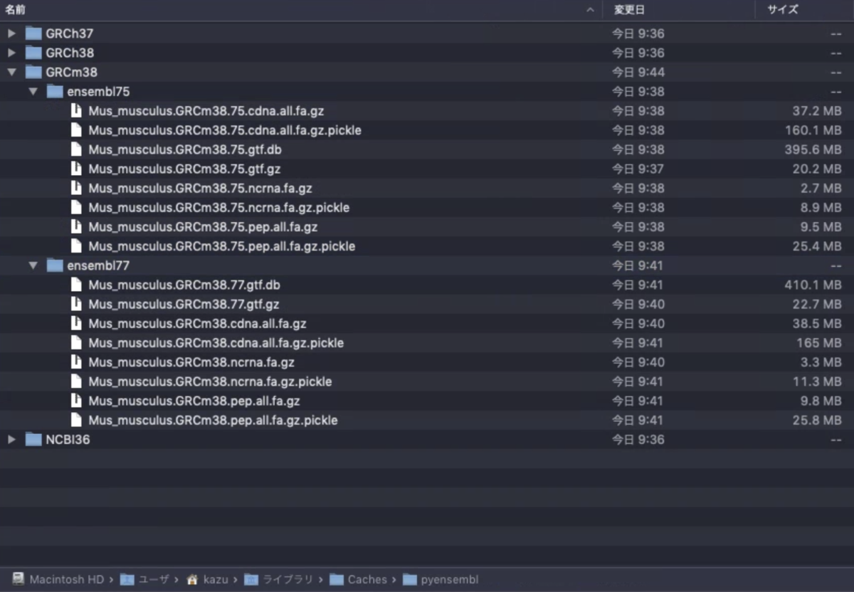 Ensemblのゲノムをダウンロードする pyensembl - macでインフォマティクス