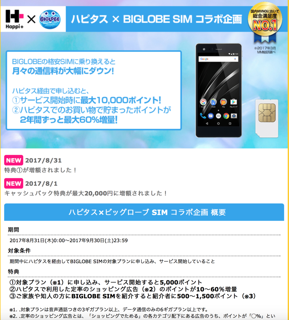 BIGLOBE SIMを申し込みました ハピタス×ビッグローブ SIM コラボ企画（ANA17,100マイル+ 17,000円ゲット！） - 【夢】やっぱラクして楽しく暮らしたい。。。