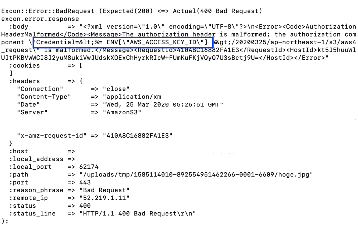 Excon::Error::BadRequest in Controller# S3に Carrierwaveで credentials - kc-masuo’s diary