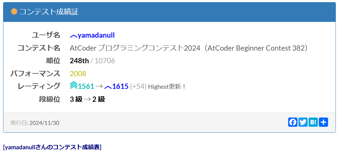 【ABC382】【入青】実質的な全完と初めての黄パフォそして色変【KCPCブログ】 - KCPCブログ