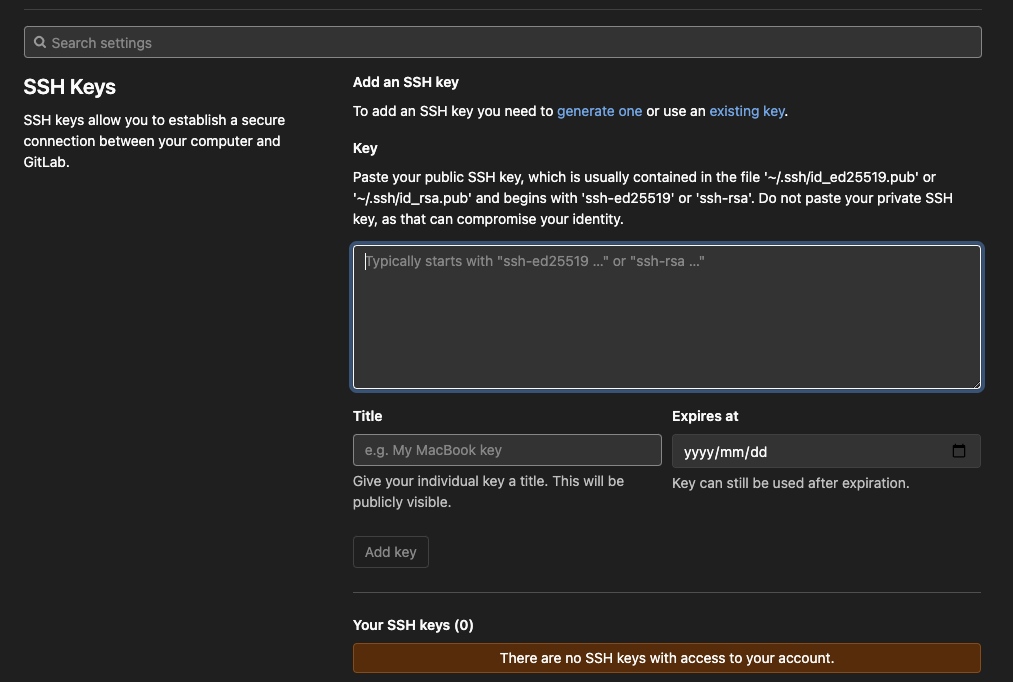 GitLab 初期設定 -- SSH priv pub key の作成、.ssh/config とサイトへの各鍵の登録、接続と push の ...