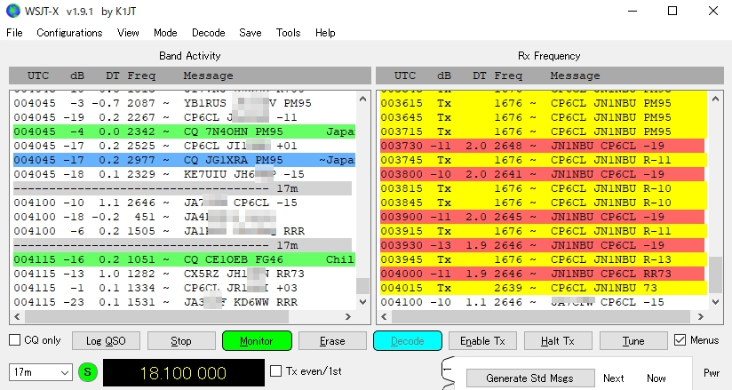 CP6CL ボリビア 17m FT8で交信 - 無線とピュアオーディオ JN1NBU