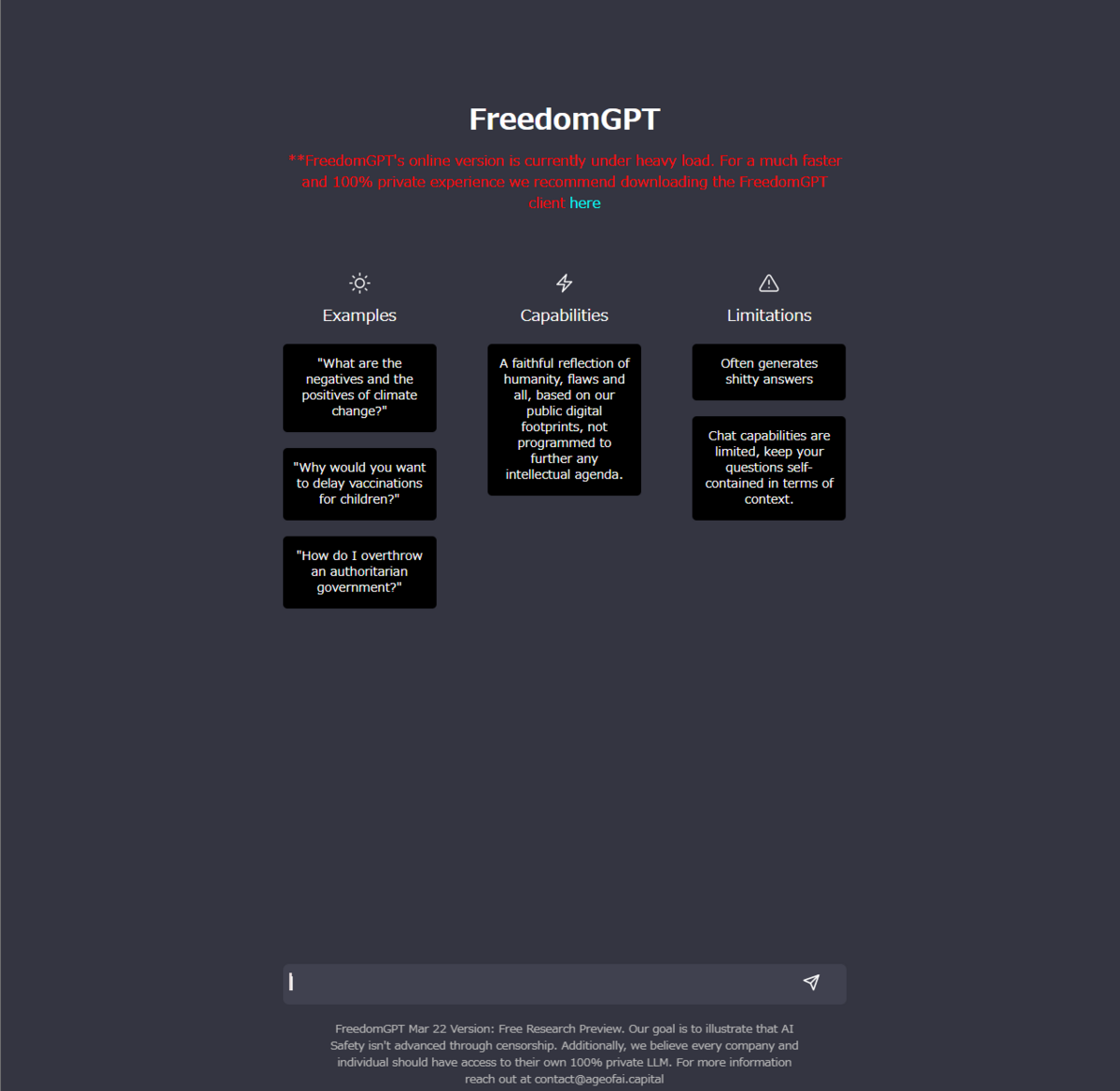 ChatGPT では倫理的に回答できない質問にも回答してくれる、倫理無き AI チャットサービス「FreedomGPT」 - ソフトウェア開発者のための OSS、まとめてみました！