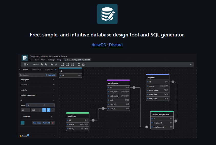 無料でシンプルで使いやすいデータベース設計ツール兼SQLジェネレータ！「drawDB」 - ソフトウェア開発者のための OSS、まとめてみました！