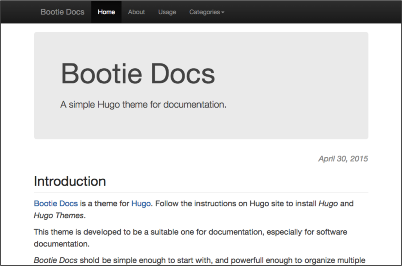 Hugo で "bootie-docs" というドキュメンテーション用のテーマを作った #Hugo - weblog of key_amb