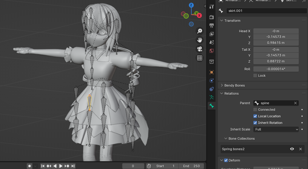 【Blender4.0】VRMモデルにSpring boneを追加・設定する（髪の毛/スカート） - 正義のもふもふ/Mofumofu of justice
