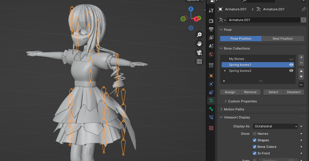 【Blender4.0】VRMモデルにSpring boneを追加・設定する（髪の毛/スカート） - 正義のもふもふ/Mofumofu of justice