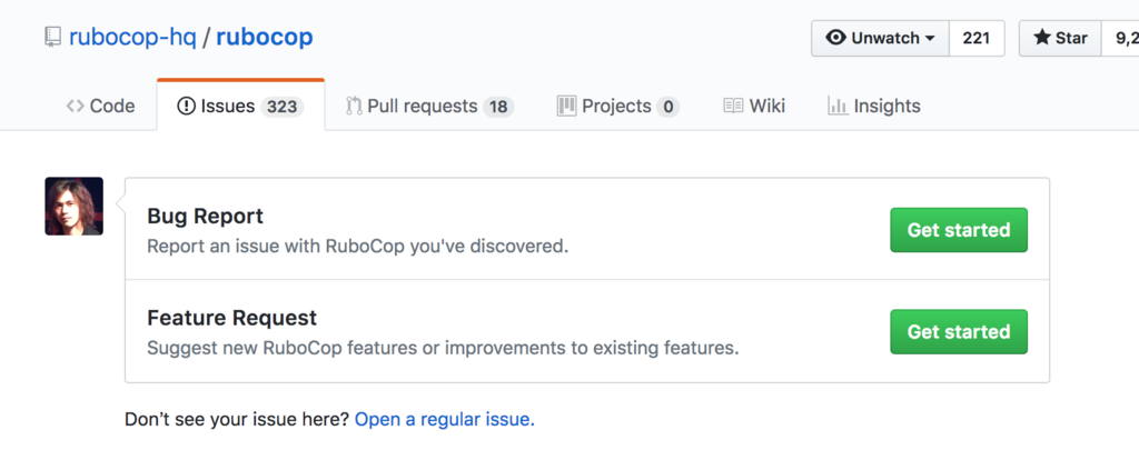 RuboCopにFeature Request用のIssueテンプレートが作られた - koicの日記