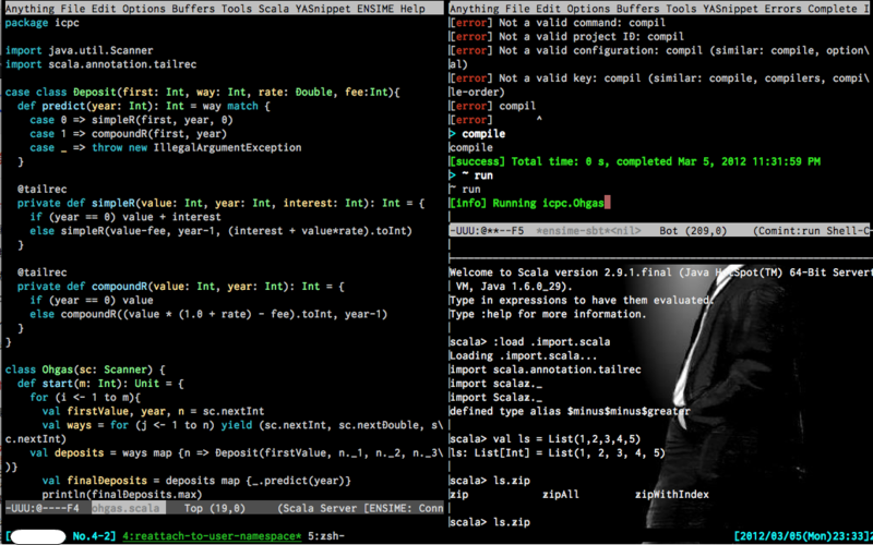 tmux, emacsで作るScala環境 - decadence