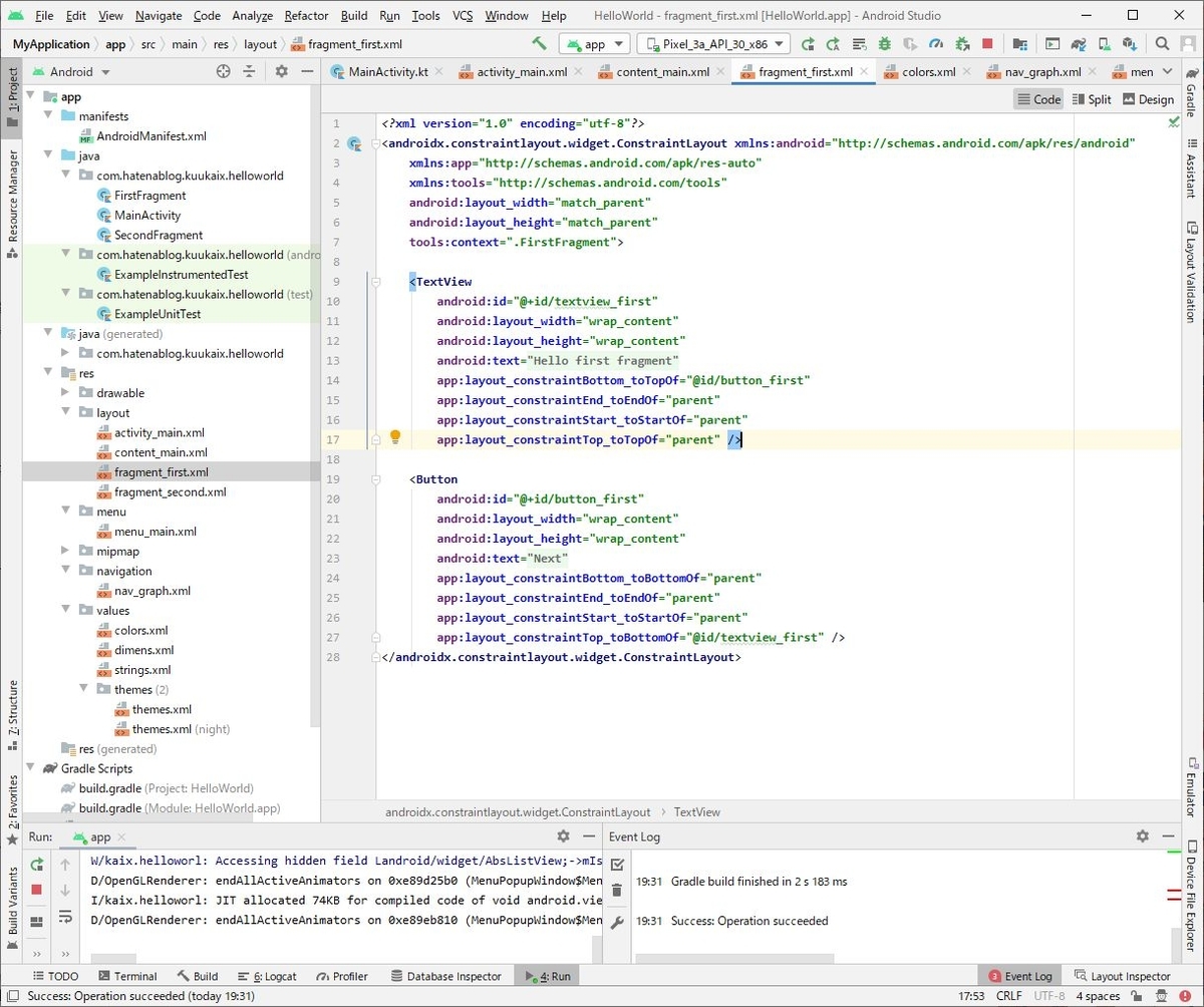 HelloWorldの説明(Android) - kuukaixの日記