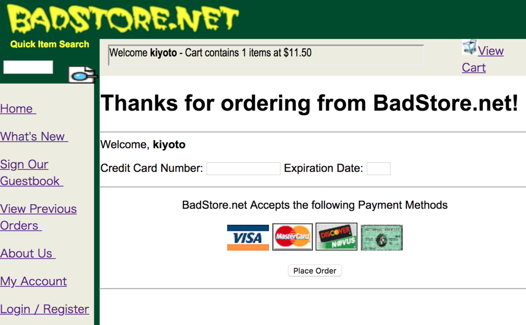 BadStore.netを使った脆弱性調査 - kyonta1022’s blog