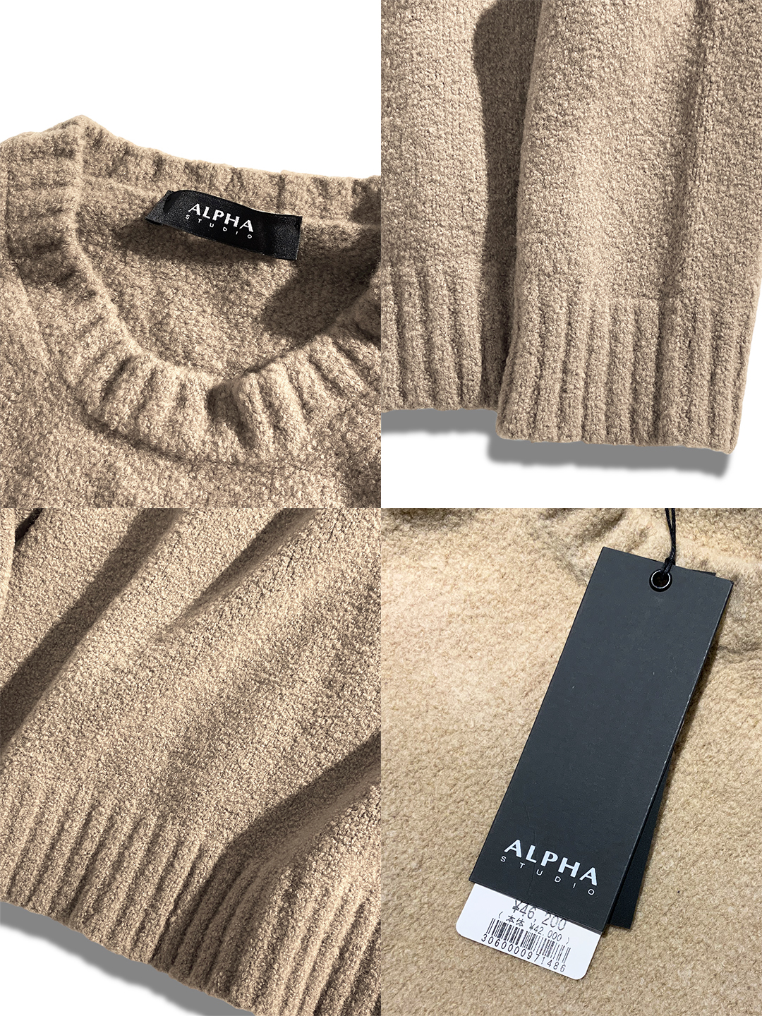 定価4.6万 ALPHA STUDIO アルファ ストゥディオ ふわっとした質感で季節感たっぷり ラグジュアリーなモコモコウールニットセーター 54(新品)のヤフオク落札情報