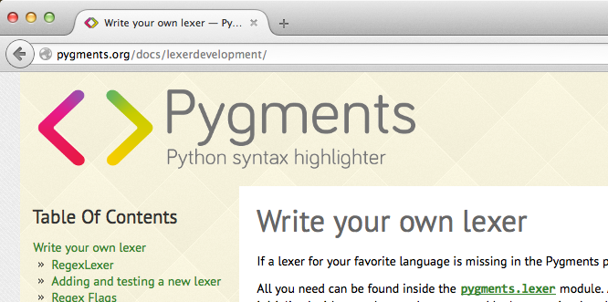 Pygmentsドキュメント「じぶんで字句解析器をつくる」 - M12i.