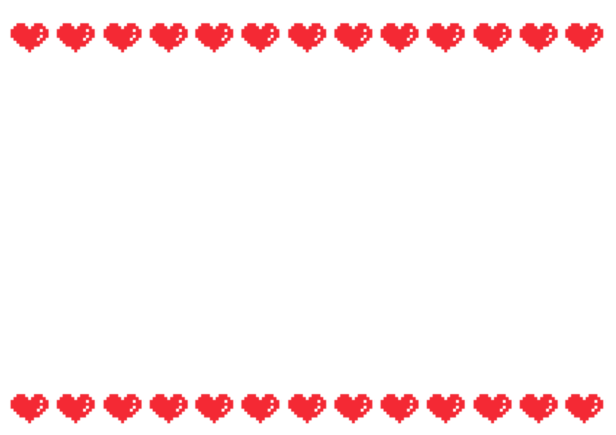 ドット絵ハートラインの背景イラスト（A4横） Pixel art heart line background illustration (A4 ...