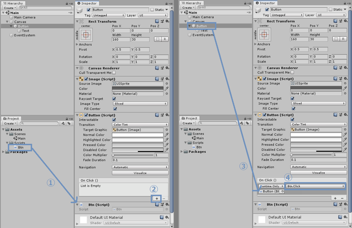 Unity UI ボタンをクリックした時の処理を追加する方法 - fall and fall