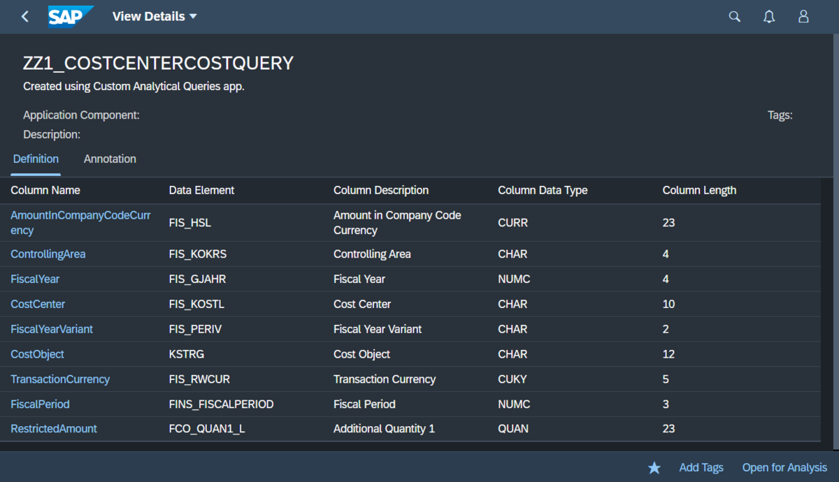 Custom Analytical Queryを作成する - SAPのすみっこ