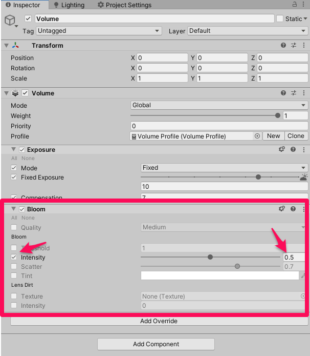 Unity の HDRP で光を拡散させる（Bloom） - しっぽを追いかけて