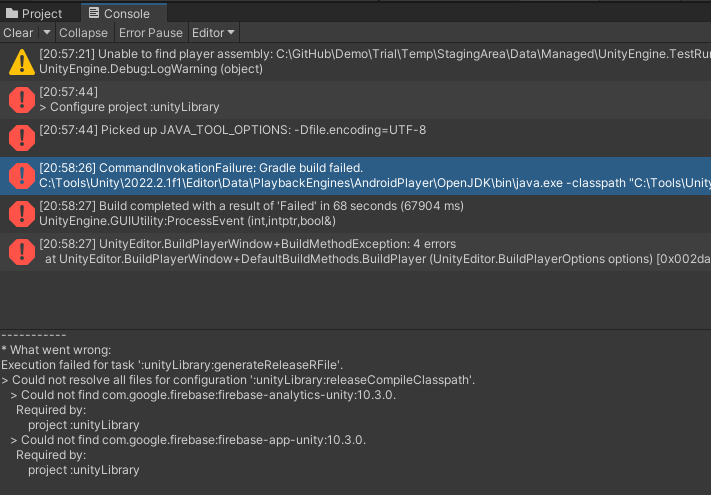 Unity 2022.2 以降で Firebase Unity SDK のビルド失敗に対応する - しっぽを追いかけて