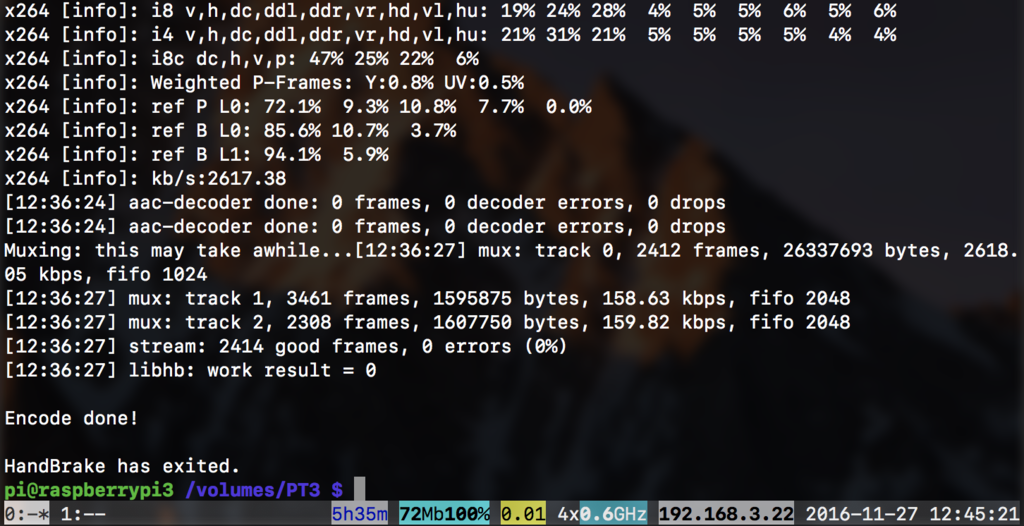 RaspberryPi 3 に HandBrakeCLI をインストールしてDVD吸い出し＆mp4にエンコードする → 成功 - min117の日記