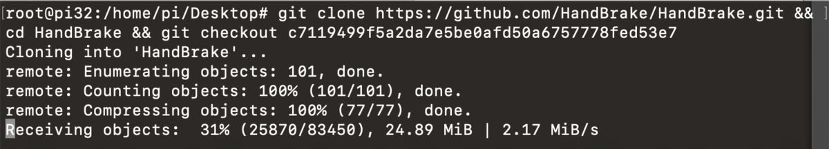 RaspberryPi3 x265コーデックを有効にしてHandBrakeCLI をビルドする - min117の日記