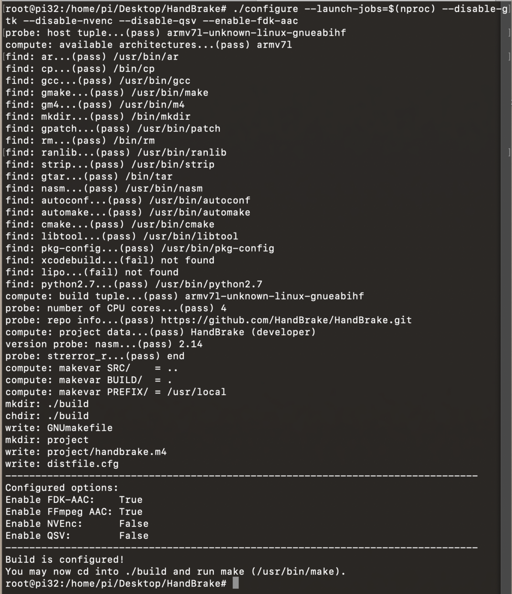 RaspberryPi3 x265コーデックを有効にしてHandBrakeCLI をビルドする - min117の日記