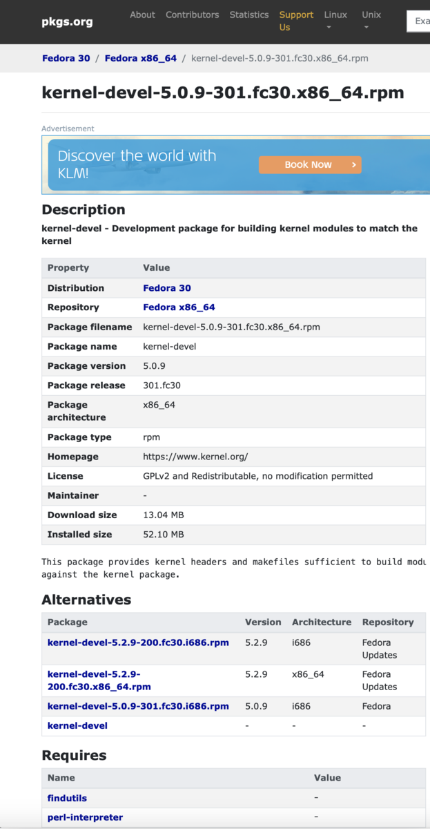 fedora30 kernel-develをインストールする（kernel-develのバージョンを一致させて、/lib/modules ...