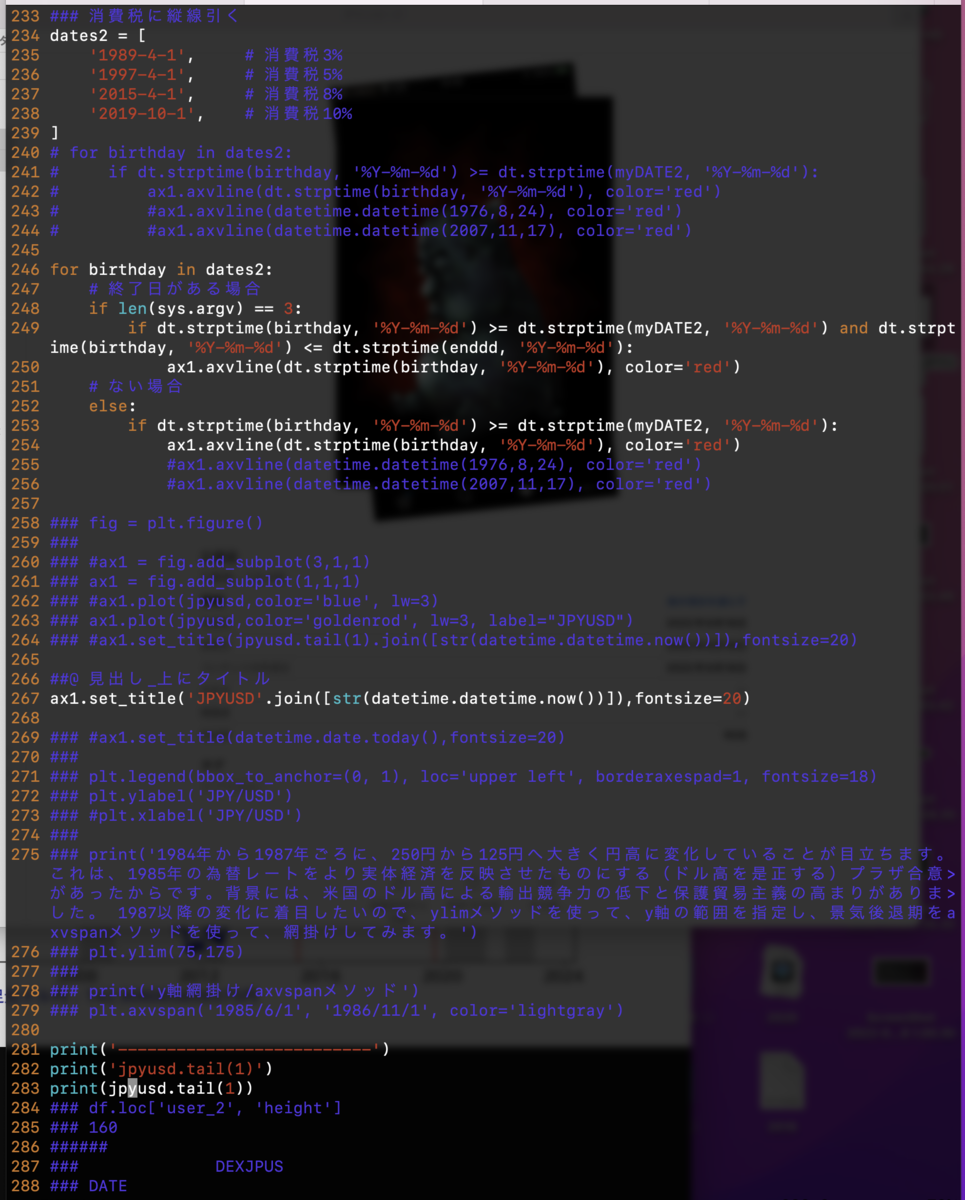 ドル円・日経平均・原油 をグラフにして開始日（引数）から見える化するpythonスクリプト - min117の日記
