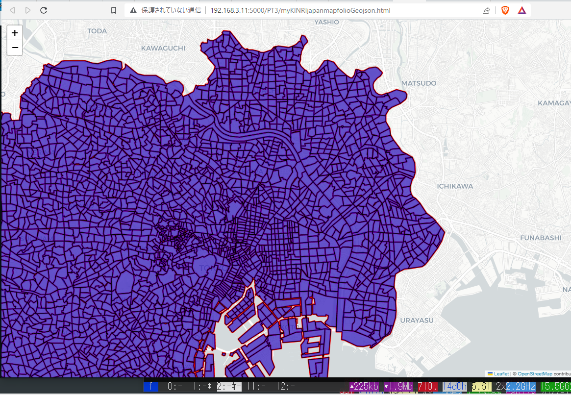 python3 地図の区画（住所の何丁目）ごとに描画するfoliumで→すげえ - min117の日記
