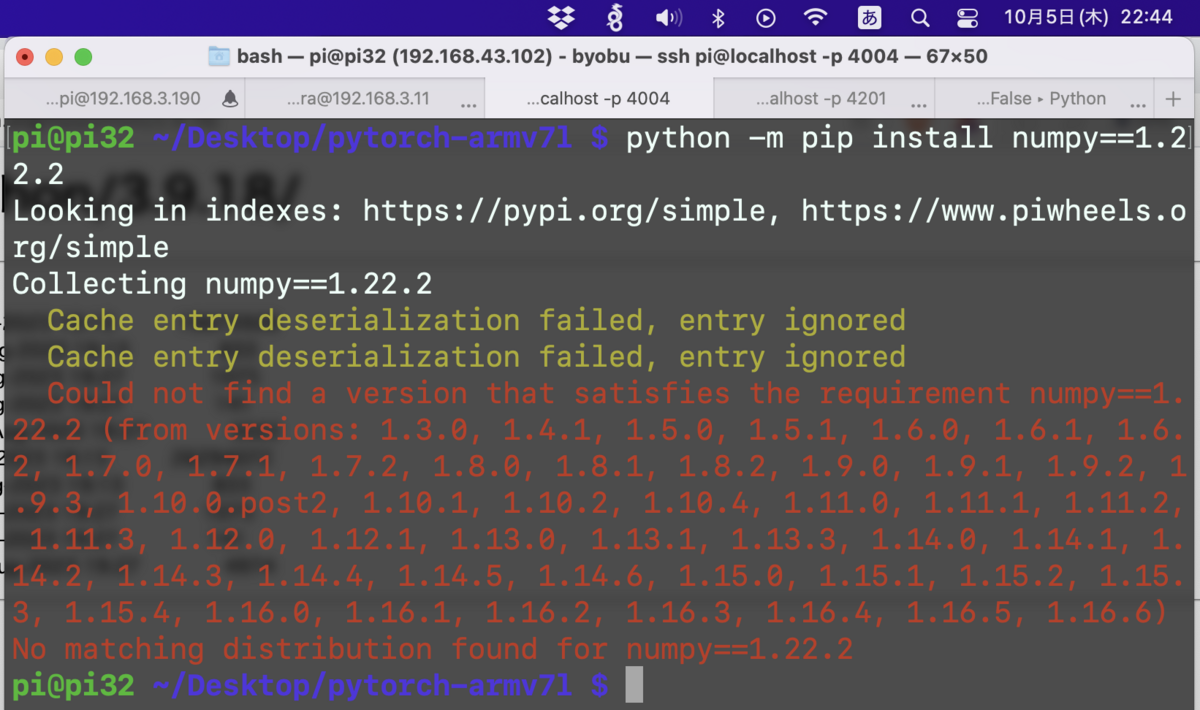 RaspberryPi3 + yolo 5 物体検知（Python3.7.3 → 3.9.18へアップデートも）→ numpyでエラー格闘 → OSをbusterからbullseyeへ ...