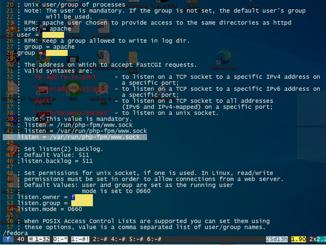 fedora40 拡張子htmlファイルに書いたphpコードを動作させる sudo vim /etc/httpd/conf.d/php.conf と /etc/php-fpm.d/www ...