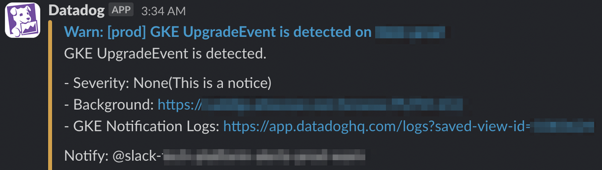 GKE Upgrade Event を Datadog Monitor で Slack に通知する - minato128 blog