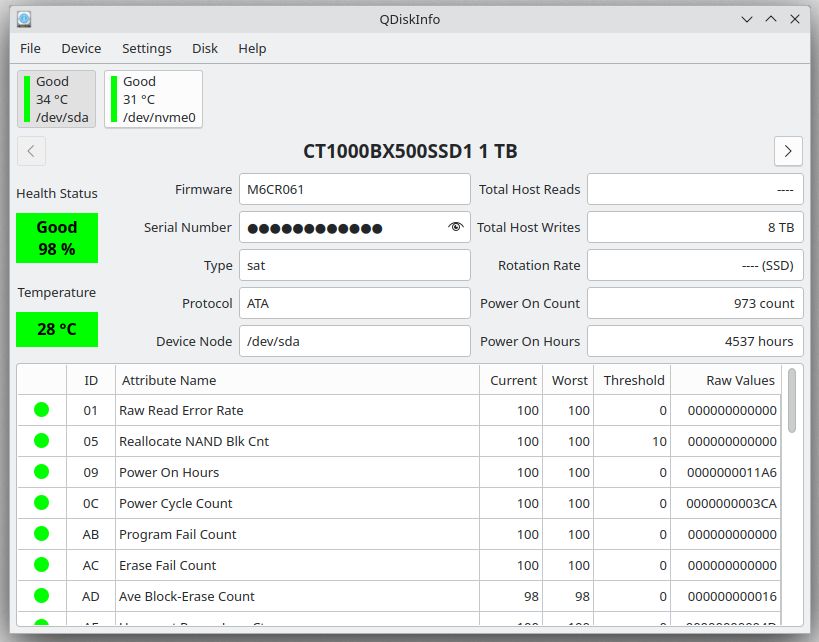 CrystalDiskInfo の代替を探して - Linux (old) Newbies