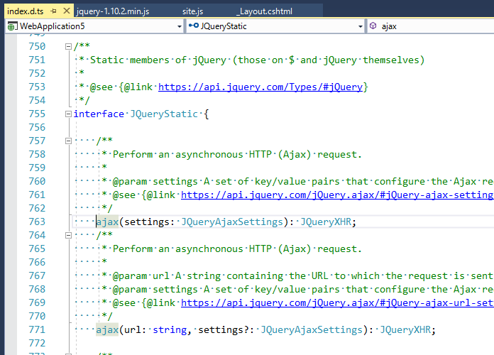 JavaScript で TypeScript 型定義ファイルに基づくインテリセンス（Visual Studio 2017） - miso_soup3 Blog