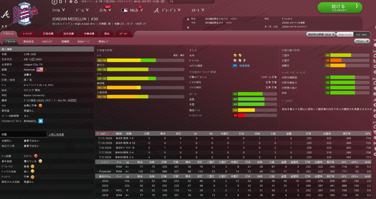 OOTP22 ブレーブス編37～2026シーズン新人ドラフト 未来のエース - 死ぬまで平凡にいきる