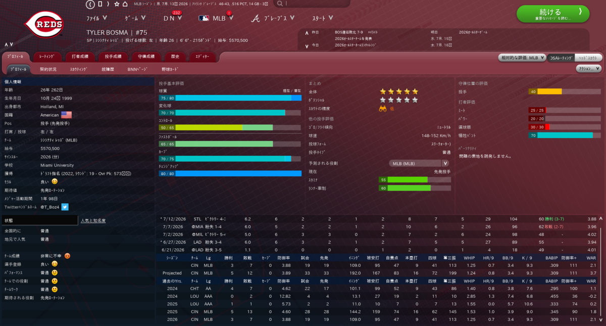 OOTP22 ブレーブス編38～2026シーズン前半終了 電撃トレード - 死ぬまで平凡にいきる