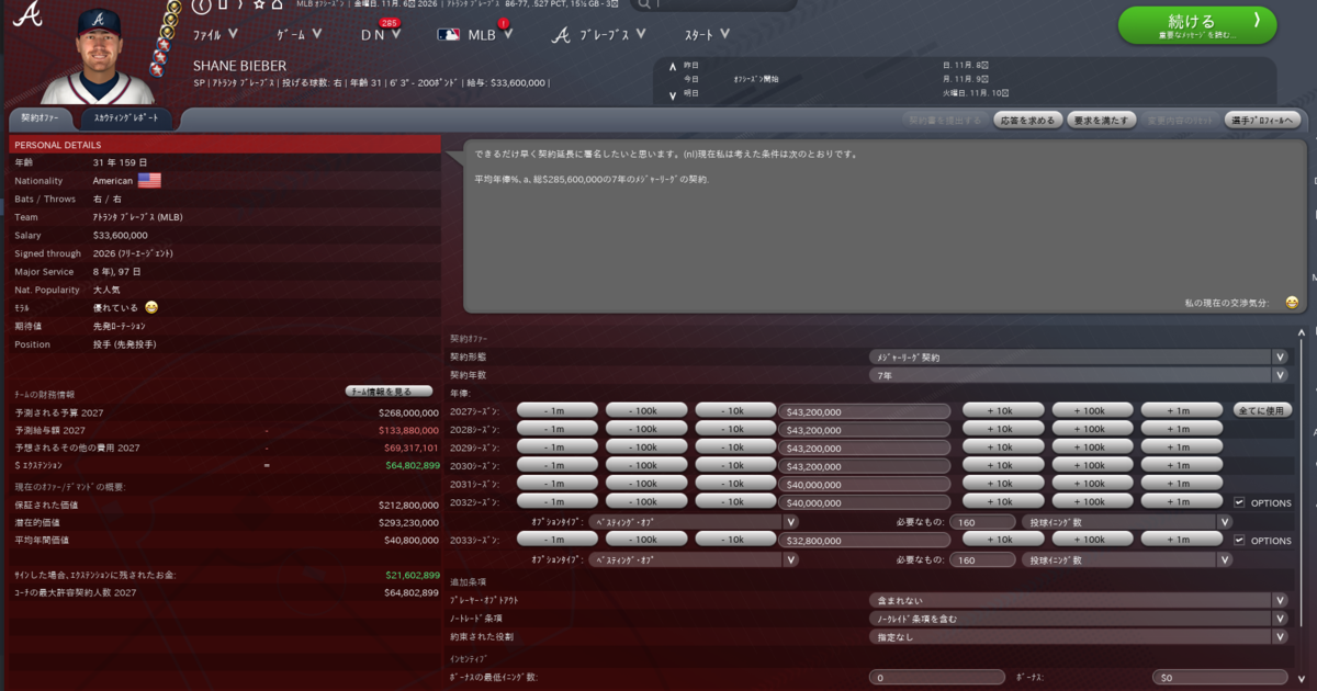 OOTP22 ブレーブス編40～2026シーズン終了 個人成績振り返り - 死ぬまで平凡にいきる