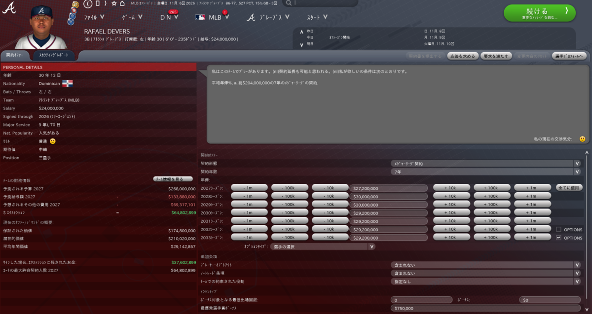 OOTP22 ブレーブス編40～2026シーズン終了 個人成績振り返り - 死ぬまで平凡にいきる