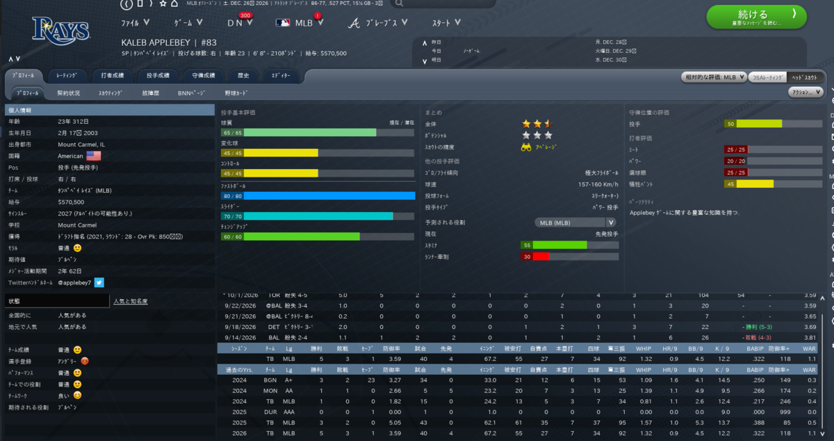 OOTP22 ブレーブス編41～2026オフシーズン 投手陣を立て直せ - 死ぬまで平凡にいきる