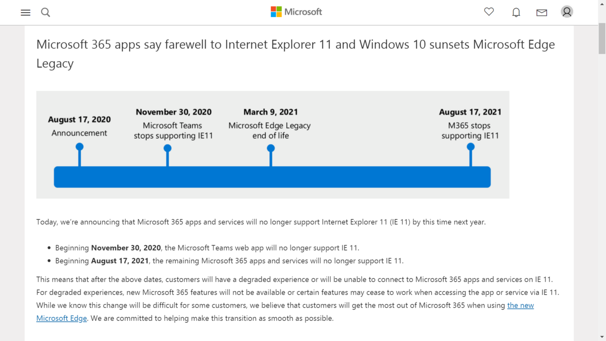 Microsoft 365 Internet Explorer 11 からのアクセスが EOS となります - （）のブログ