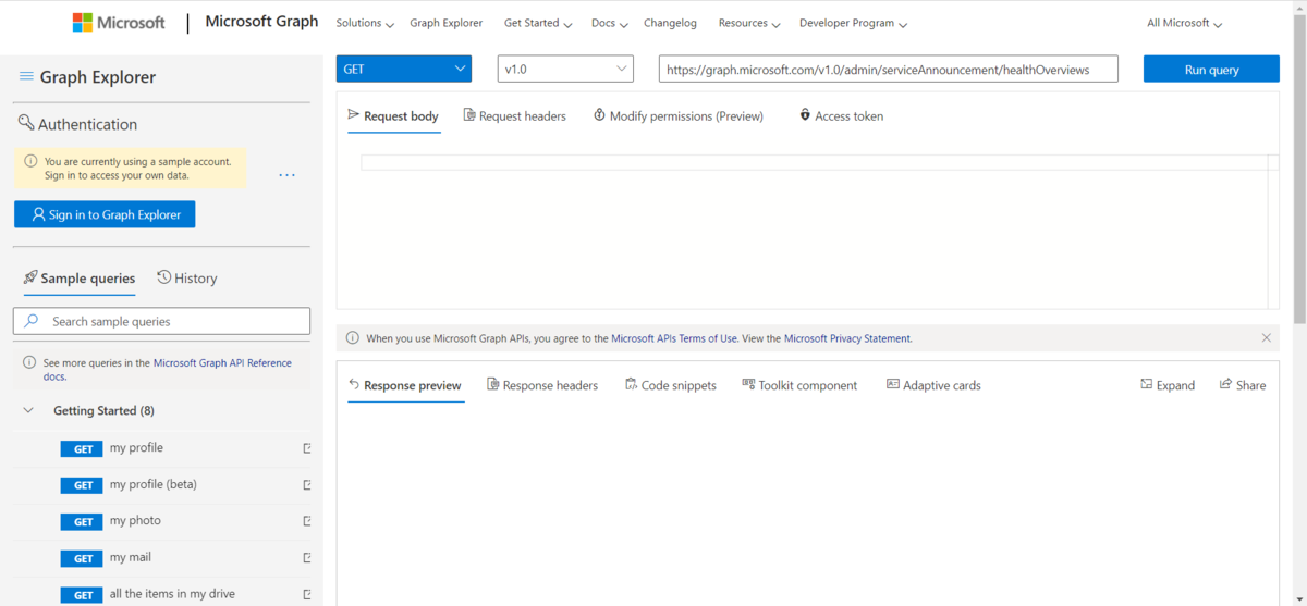 Microsoft 365 Graph Explorer を活用してサービスの正常性を確認してみましょう - （）のブログ
